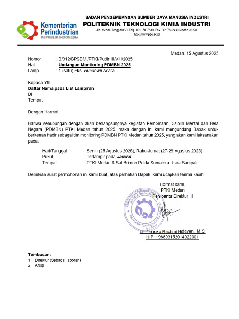Undangan Monitoring PDMBN 2025 PTKI Medan | PDF