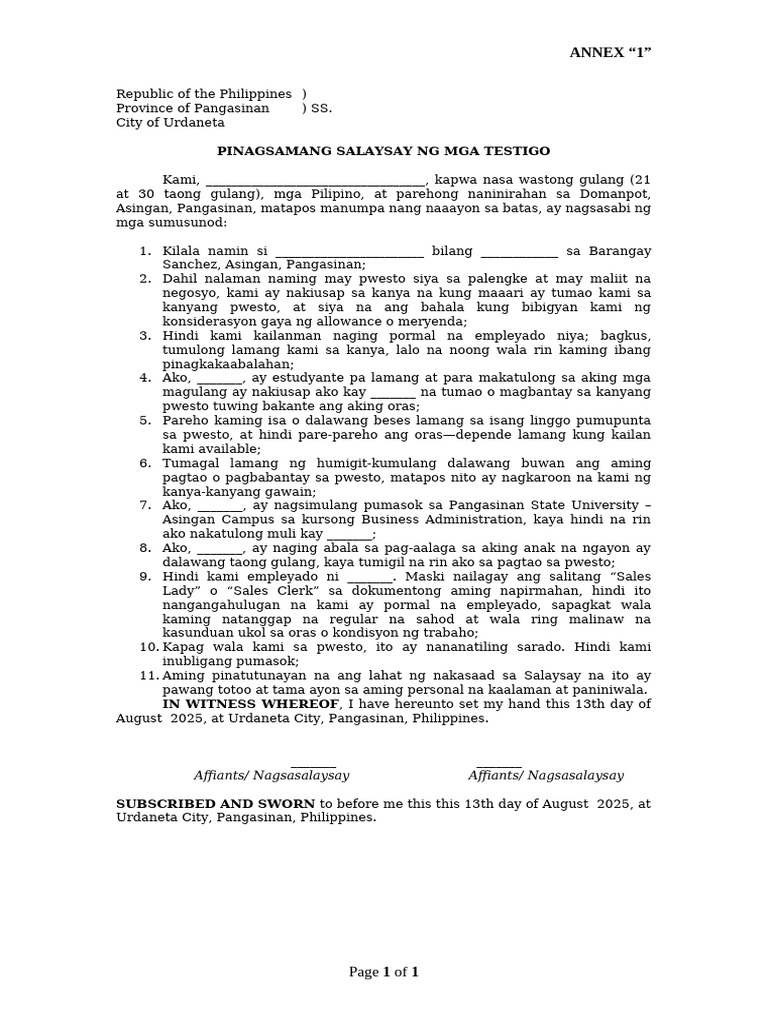 Salaysay NG Testigo - Nares | PDF