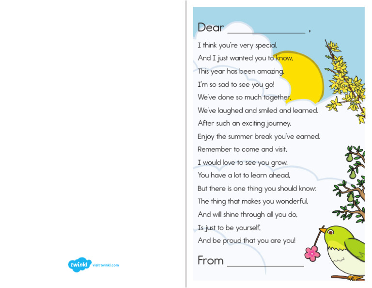 End of Year Poem Card Color | PDF