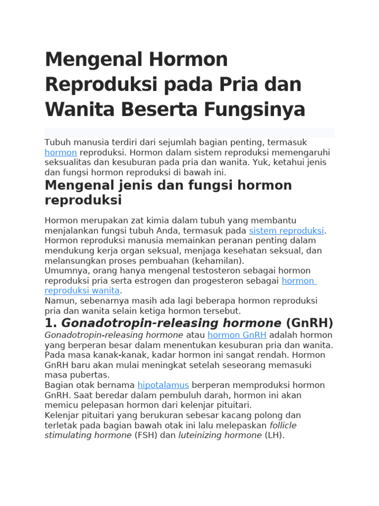Mengenal Hormon Reproduksi Pada Pria Dan Wanita Beserta Fungsinya | PDF