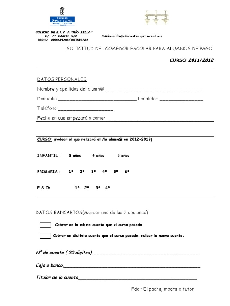 Solicitud Comedor Curso 11-12 | PDF