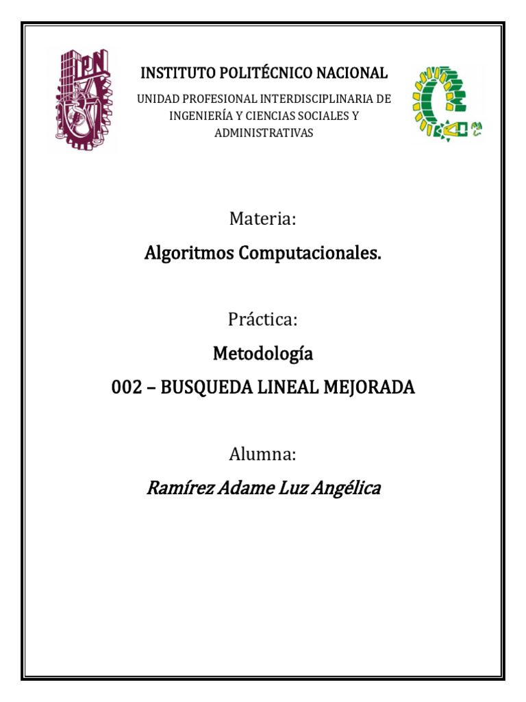 002-Busqueda Lineal Mejorada | PDF | Algoritmos | Algoritmos y ...