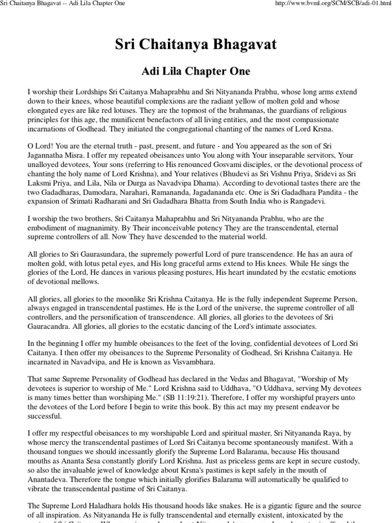 Sri Chaitanya Bhagavat - Adi Lila Chapter One | PDF | Krishna | Hinduism
