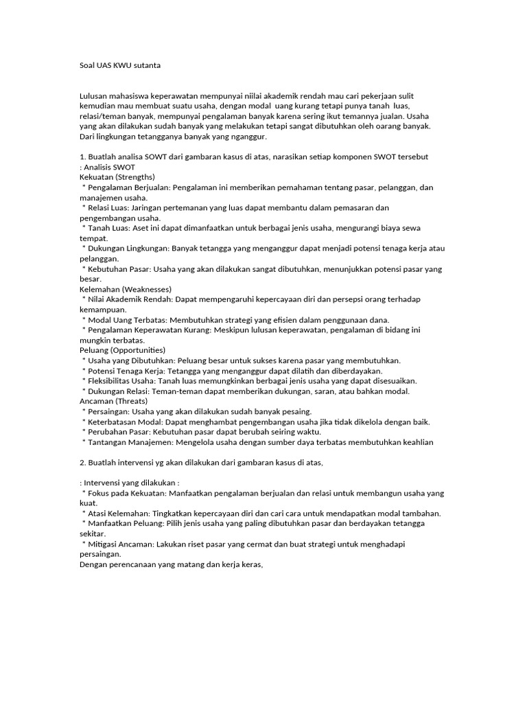Soal UAS KWU Sutanta | PDF