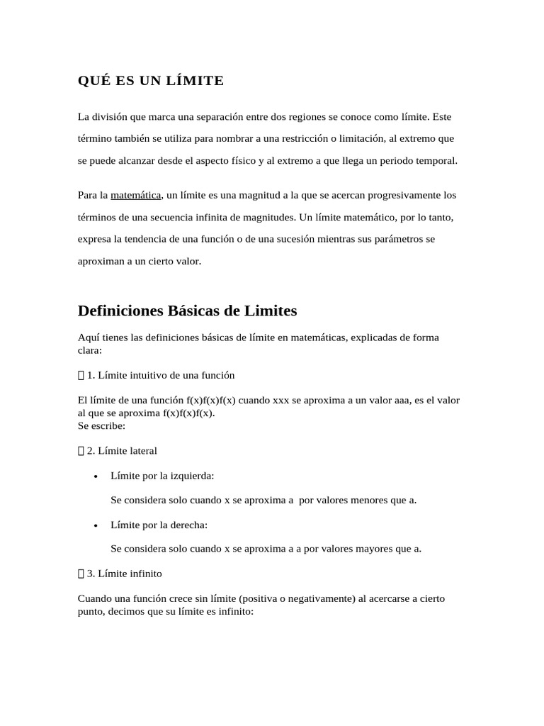 Definición de Límite en Matemáticas | PDF | Límite (Matemáticas) | infinito