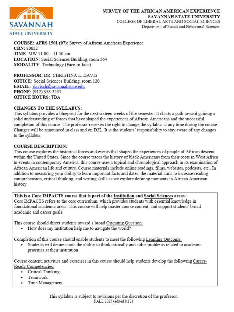 African American Experience Course Syllabus | PDF | Plagiarism ...