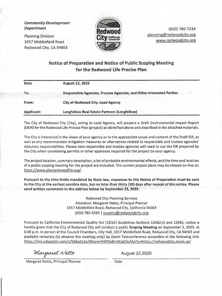 Redwood City - Notice of Preparation and Notice of Public Scope Meeting ...