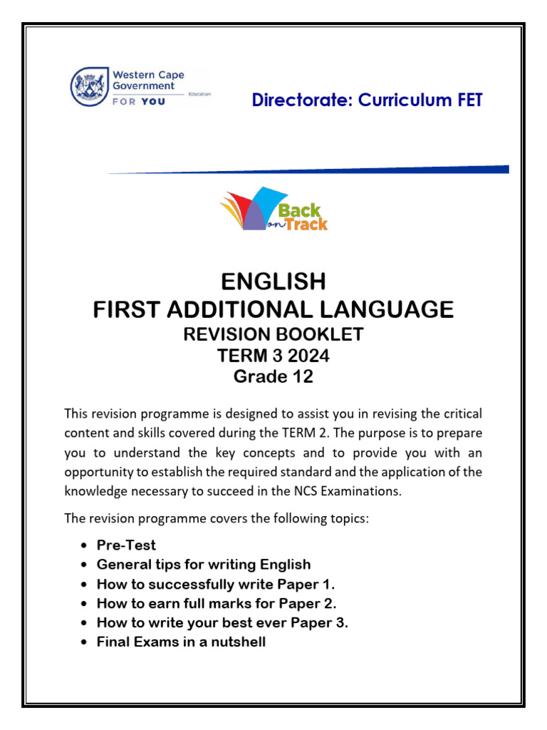 Grade 12 English Paper 3 Revision Guide | PDF | Question | Grammatical ...