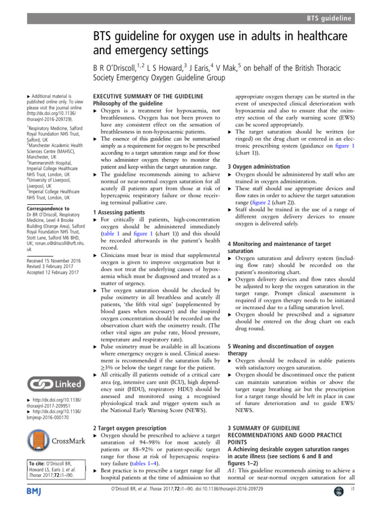 BTS Oxygen Use Guidelines for Adults | PDF | Chronic Obstructive ...