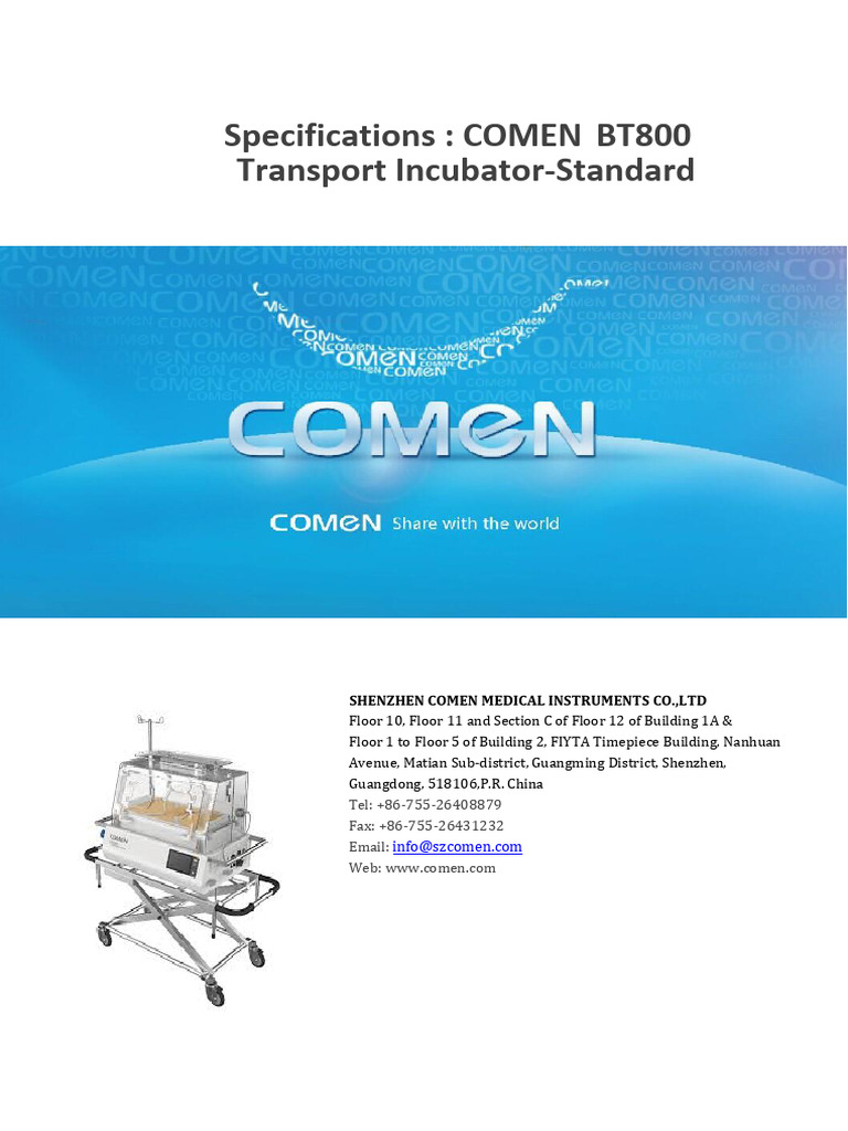 Comen BT800 Transport Incubator Specs | PDF | Electronics | Electrical ...