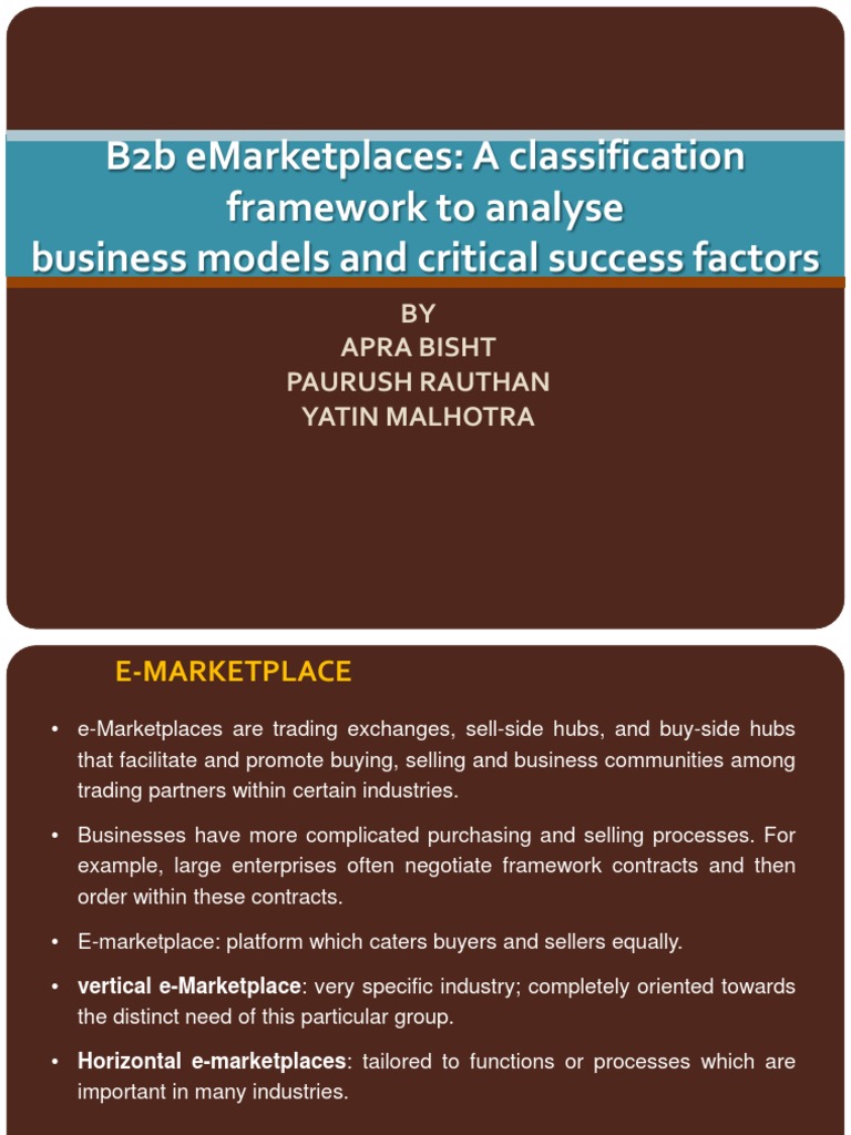 B2B Emarketplaces: A Classification Framework To Analyse Business ...