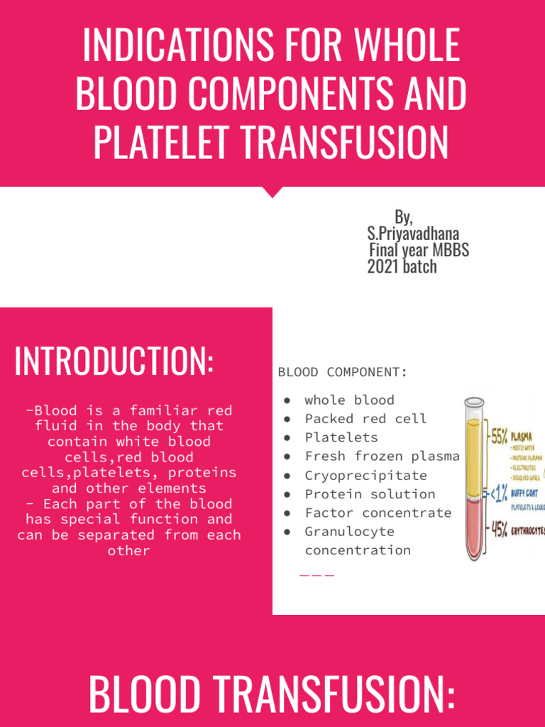 Indications For Blood Components and Platelet transfusion-S ...