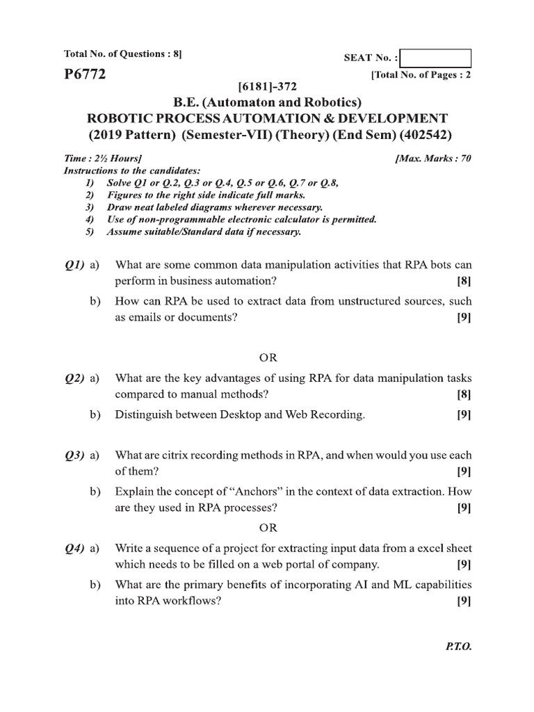 B.E Robotic Process Automation & Development Endsem | PDF