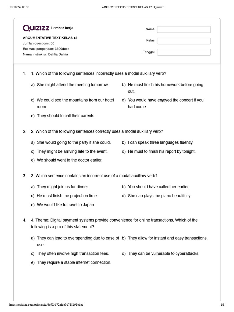 Argumentative Text Practice for 12th Grade | PDF | Argument | Cash