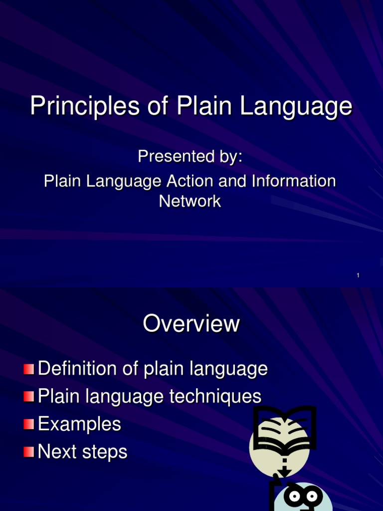 Principles of Plain Language: Presented By: Plain Language Action and ...