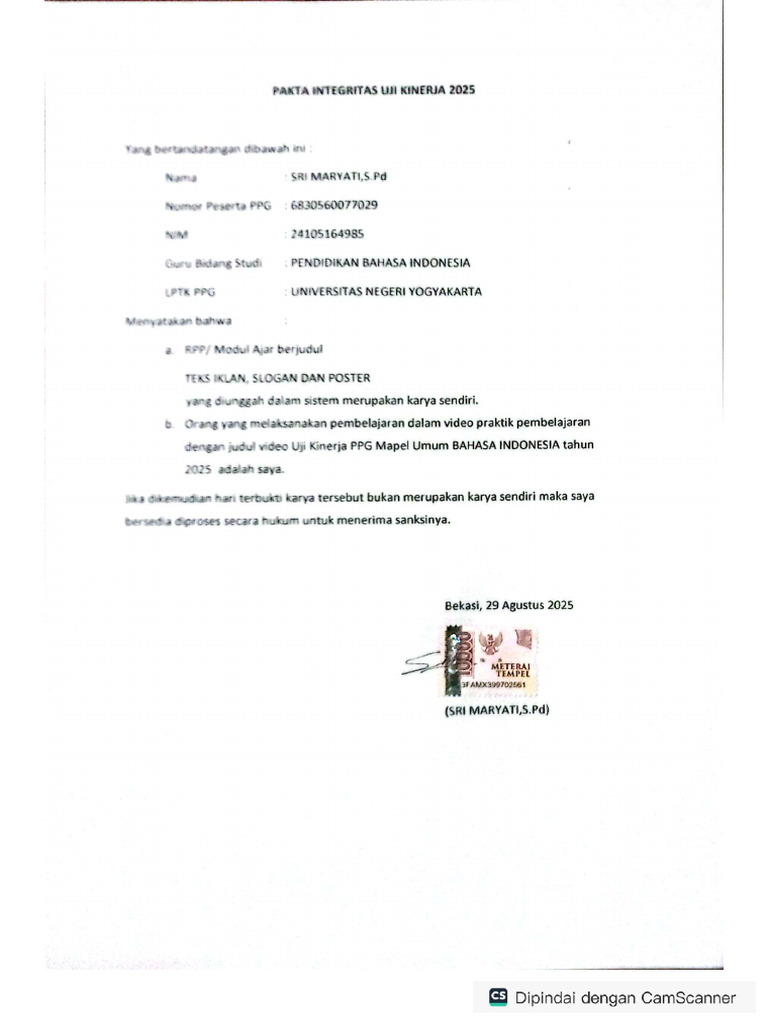 Fakta Integritas Sri Maryati | PDF