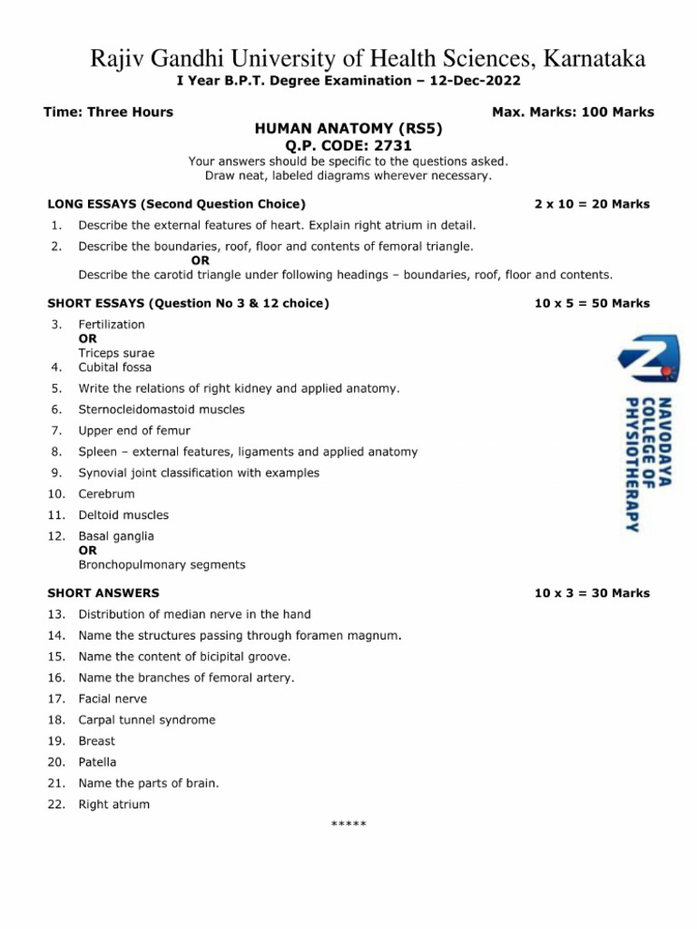 Rguhs 1st BPT Des 2022 QP | PDF