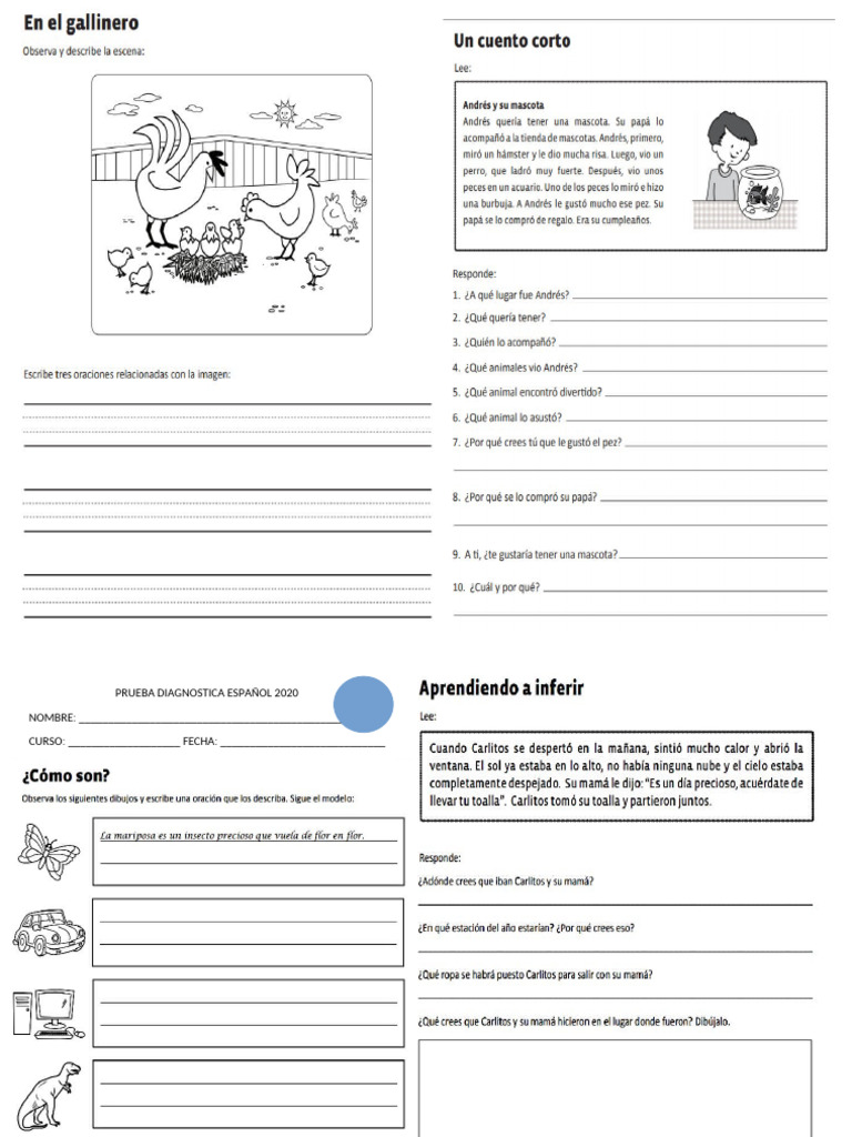 Prueba Diagnostica Español Tercero | PDF