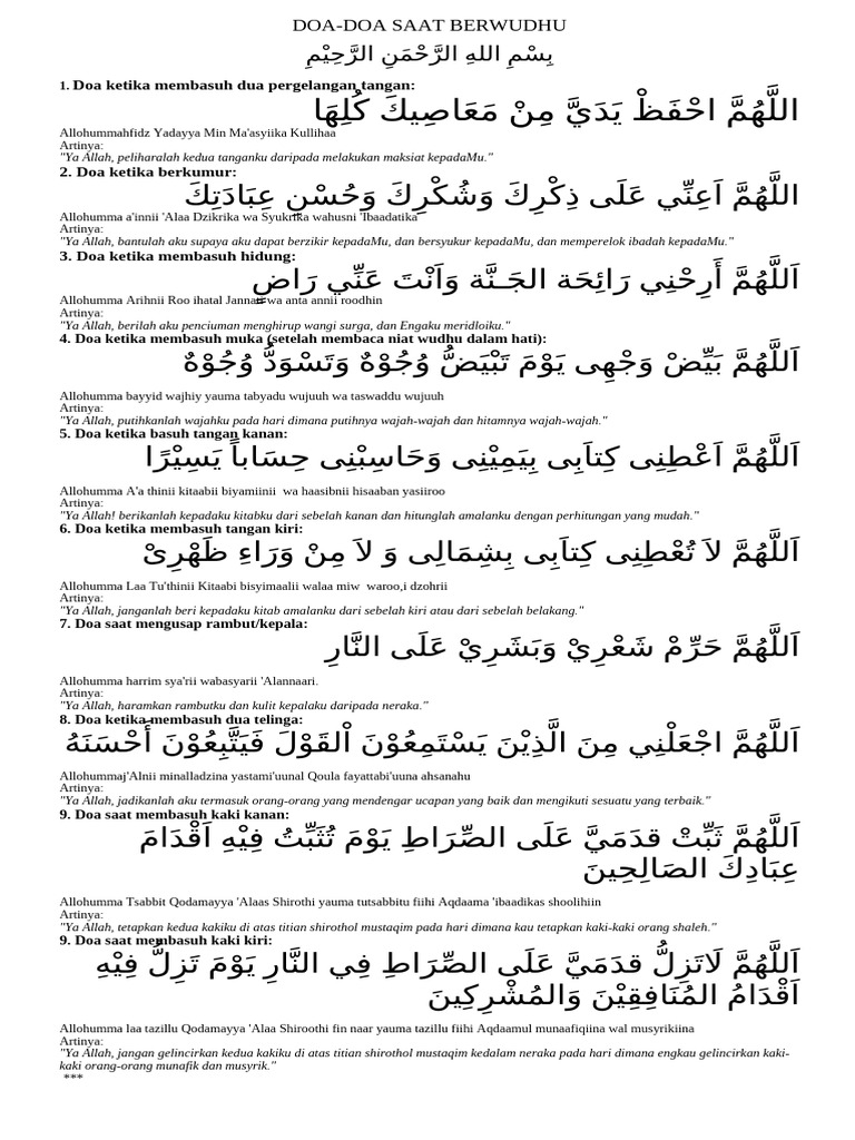 Doa Wudhu Lengkap dan Artinya | PDF