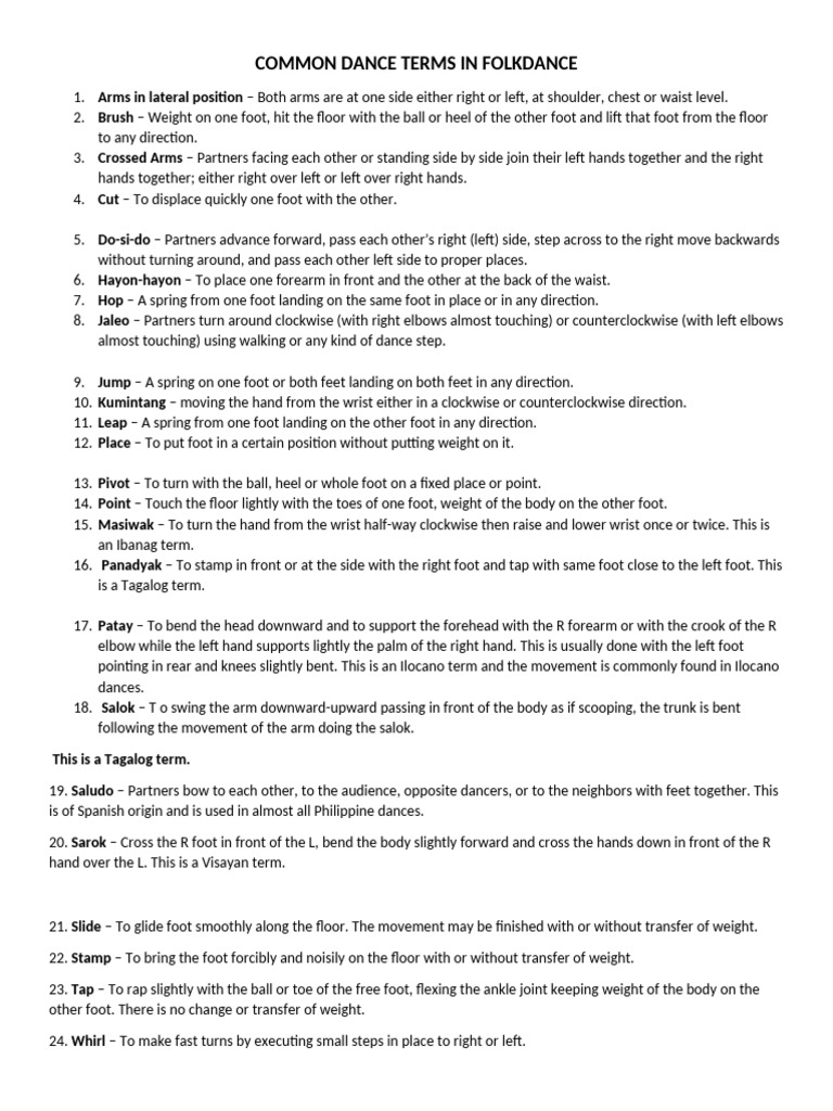 Key Folk Dance Steps and Positions | PDF
