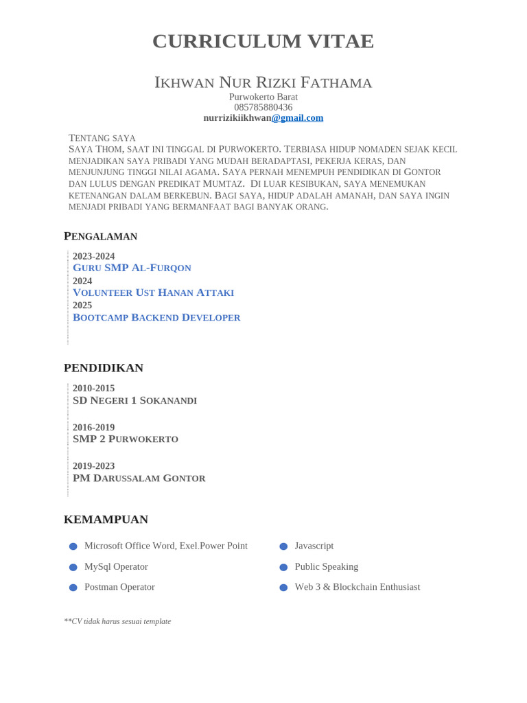 CV Ikhwan Nur Rizki Fathama | PDF