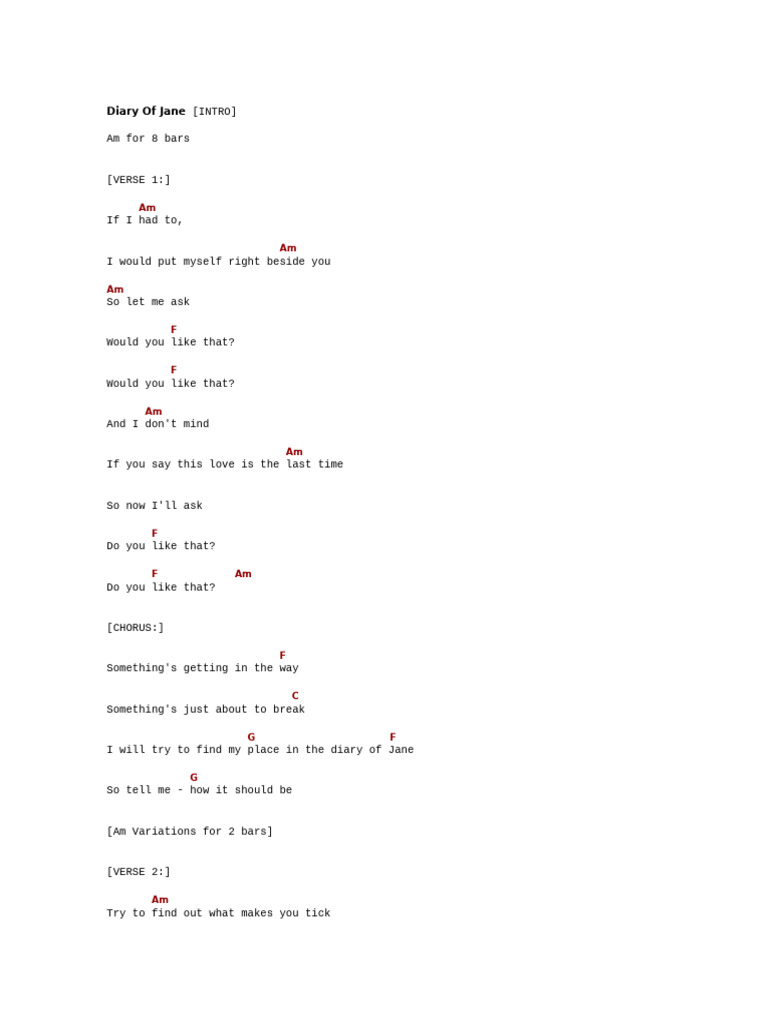 "Diary of Jane Lyrics Breakdown" | PDF