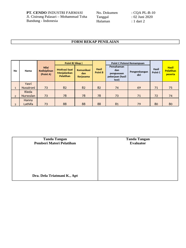 Form Rekap Penilaian | PDF