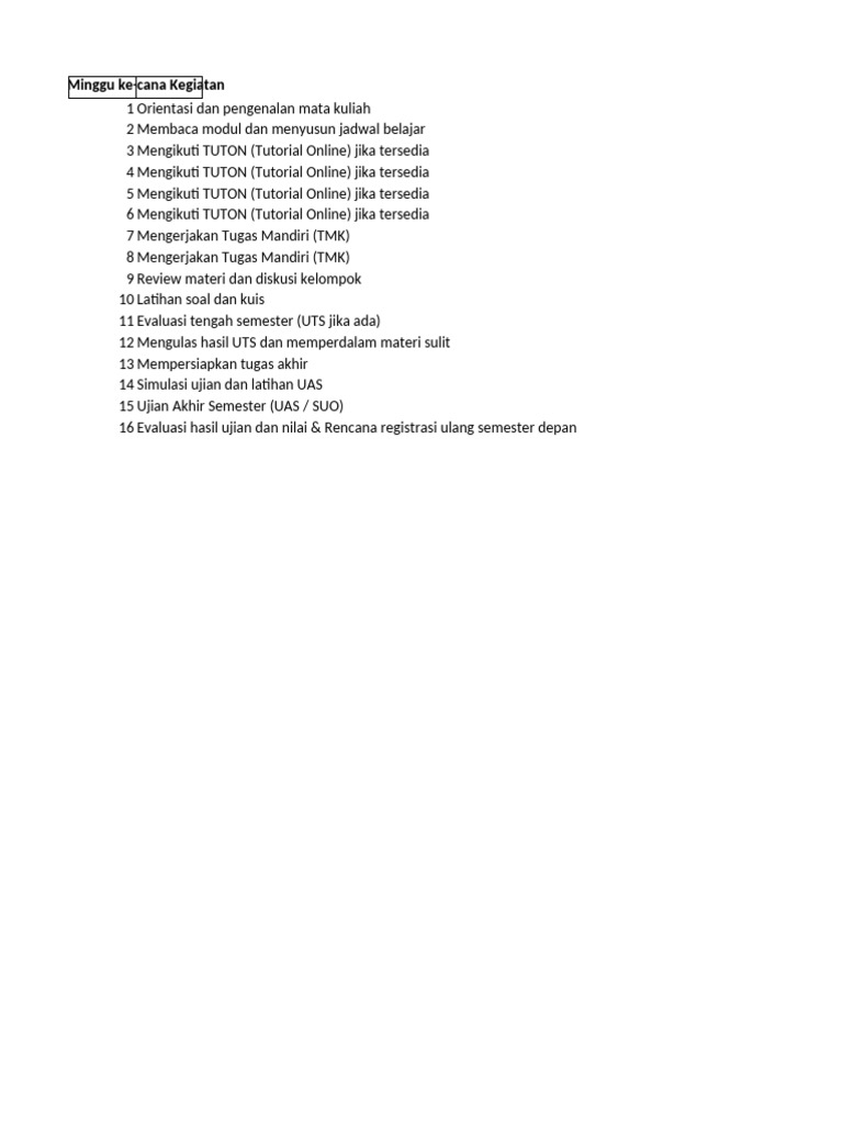 Template Rencana Belajar UT | PDF