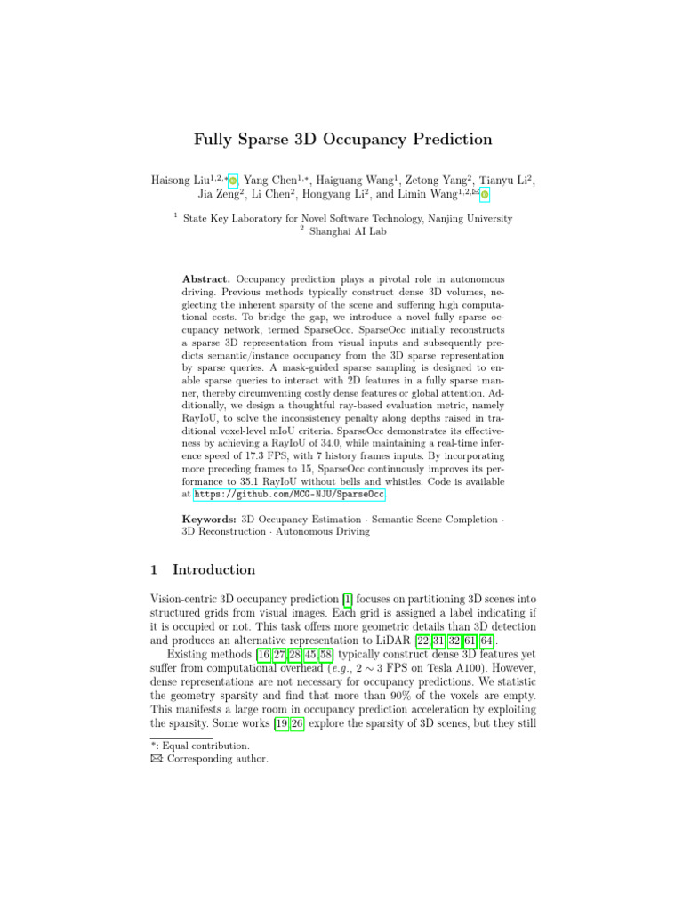 Fully Sparse 3D Occupancy Prediction | PDF | Image Segmentation | Voxel