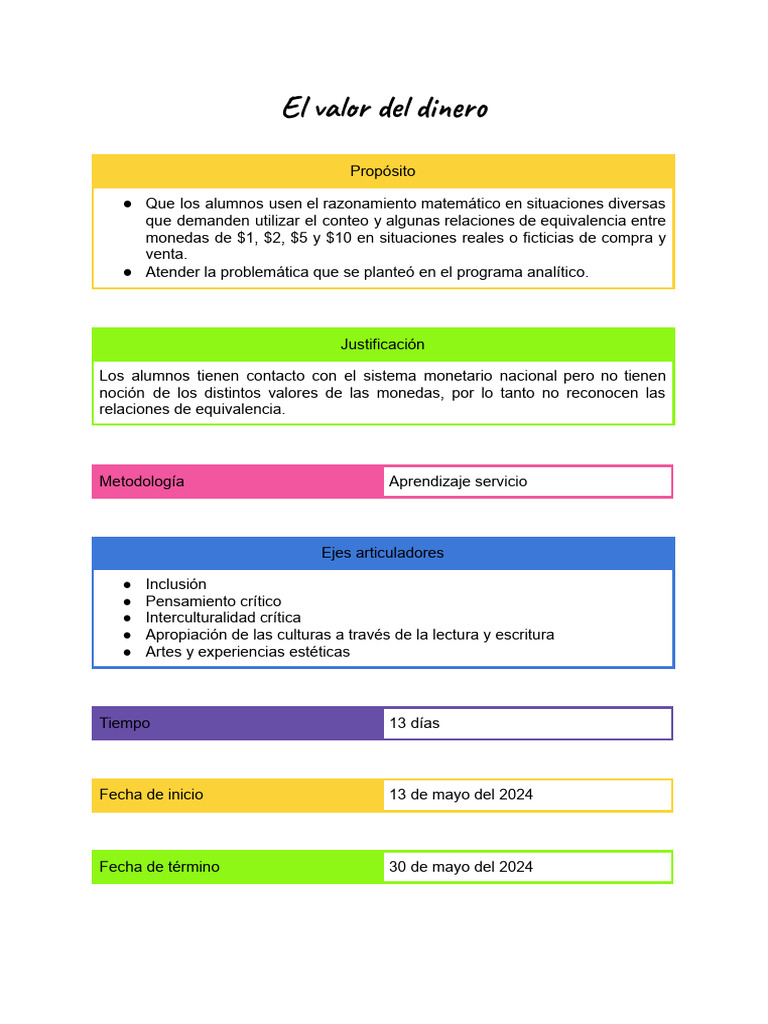 Aprendiendo el Valor del Dinero | PDF | Dinero | Juguetes