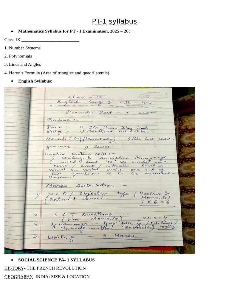 Pt 1 Syllabus All Sunject-محبوب | PDF
