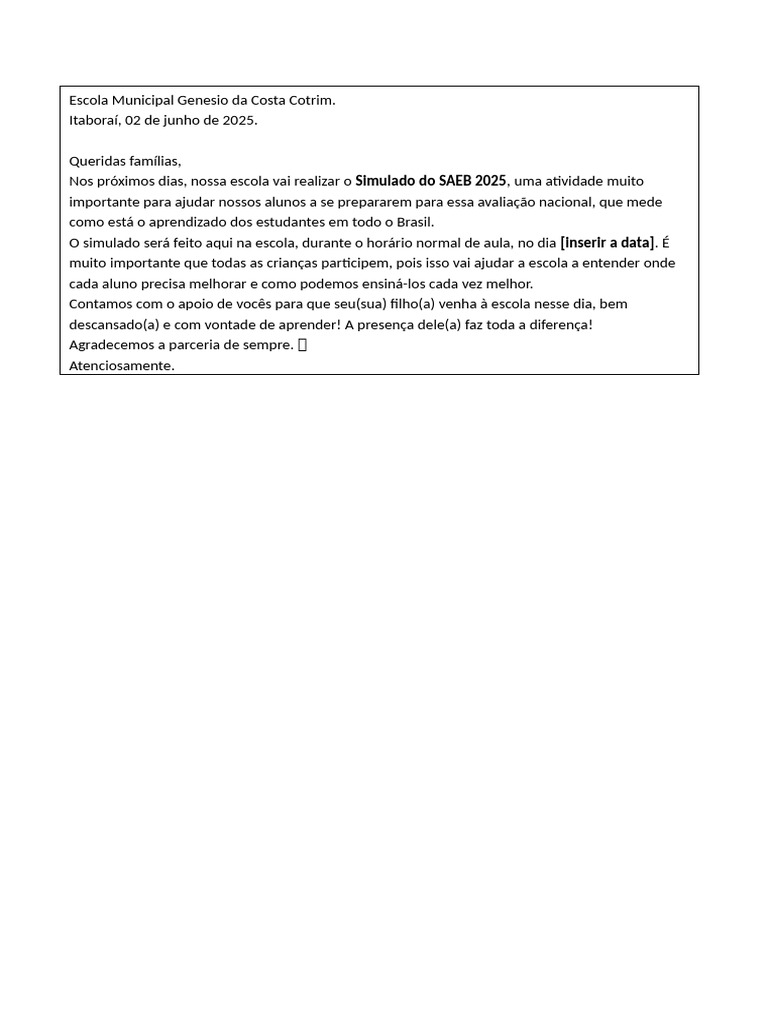 Bilhete Simulado Saeb | PDF