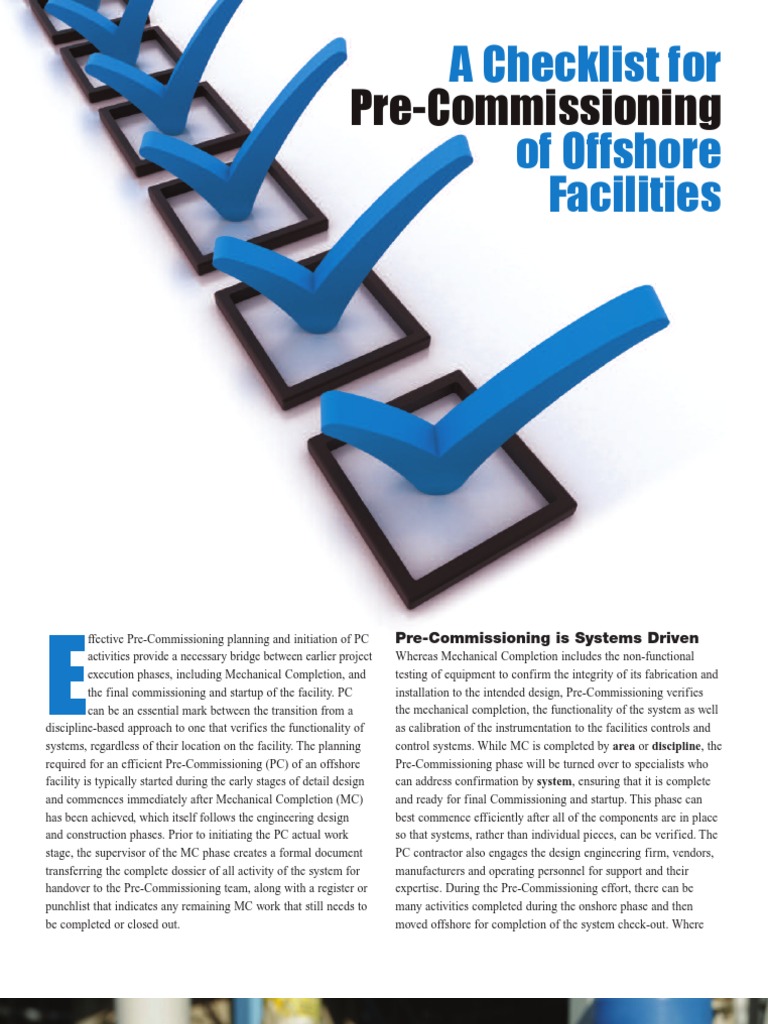 Pre-Commissioning: A Checklist For of Offshore Facilities | PDF ...
