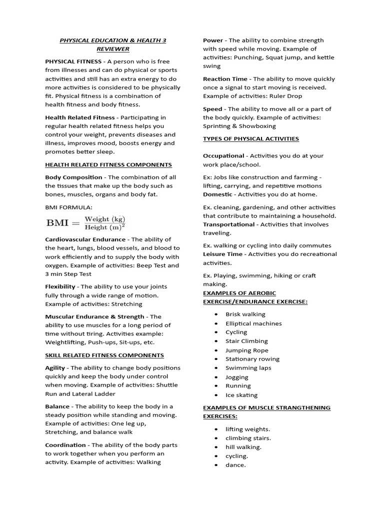 Physical Education & Health Review Guide | PDF | Physical Fitness ...