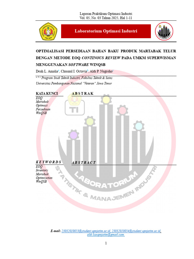 OPTIMALISASI PERSEDIAAN BAHAN BAKU PRODUK MARTABAK TELUR DENGAN METODE EOQ CONTINOUS REVIEW PADA ...