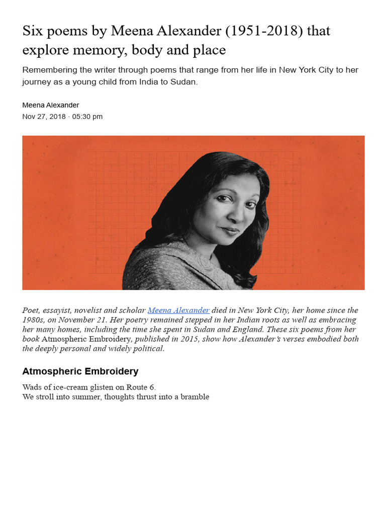 Meena Alexander's Six Poetic Reflections | PDF