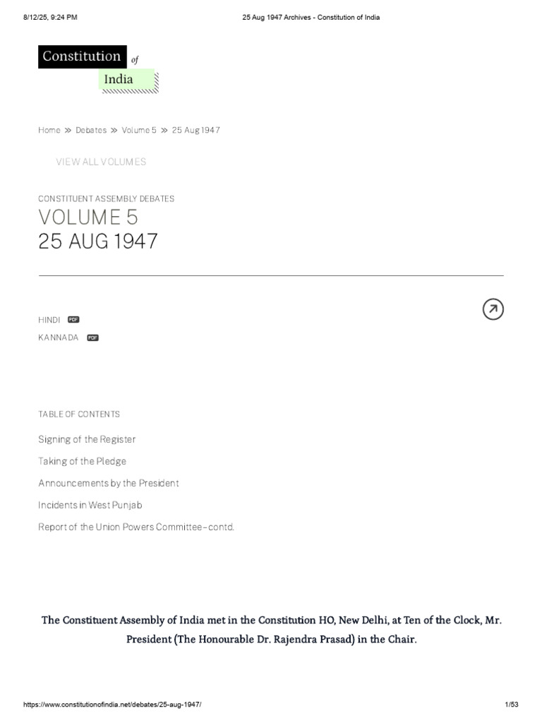 25 Aug 1947 Volume 5 Constitution Assembly Debates | PDF | Treaty ...