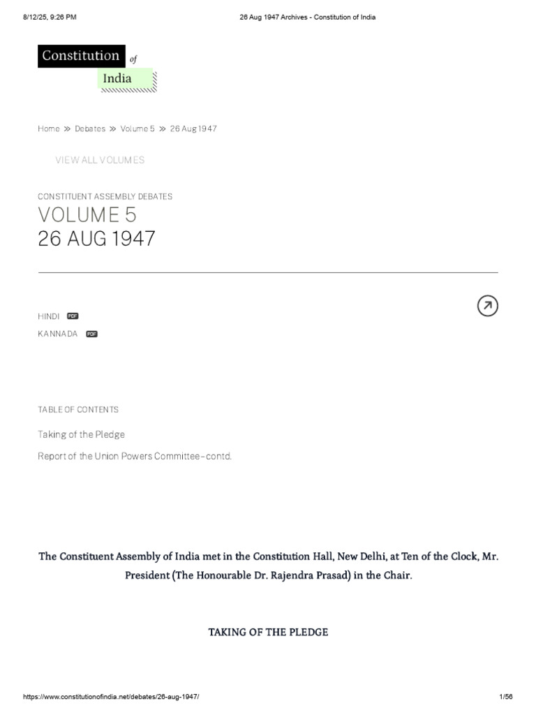 26 Aug 1947 Volume 5 Constitution Assembly Debates | PDF