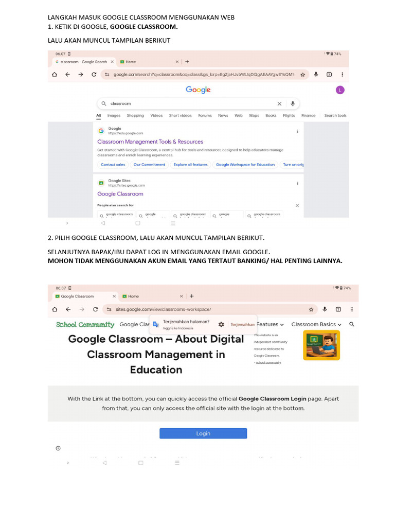 Cara Masuk Google Classroom Web | PDF