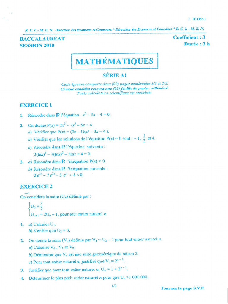 Bac A1 Math 2010 | PDF