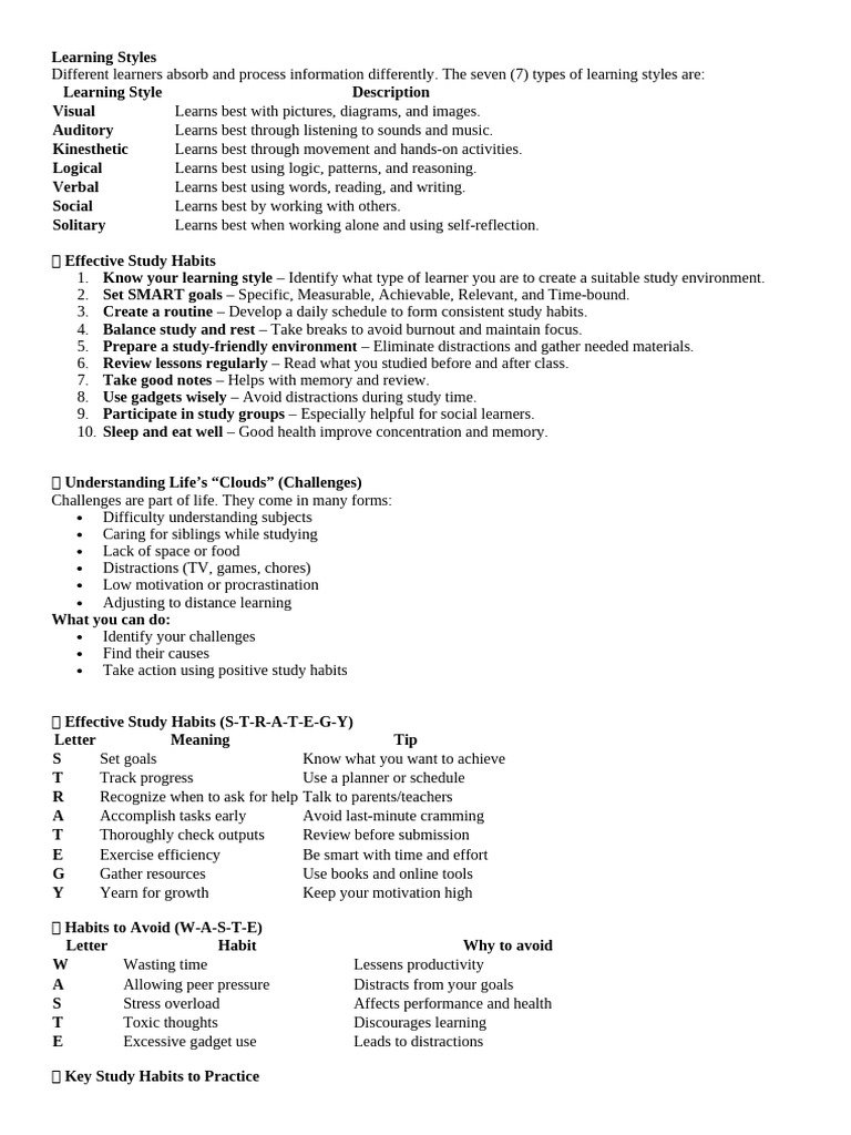 Understanding Learning Styles and Study Habits | PDF | Learning Styles ...