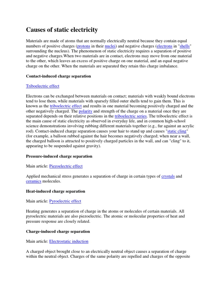 Causes of Static Electricity | PDF | Electrostatic Discharge ...