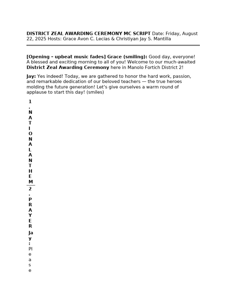 Zeal Award Script Final | PDF