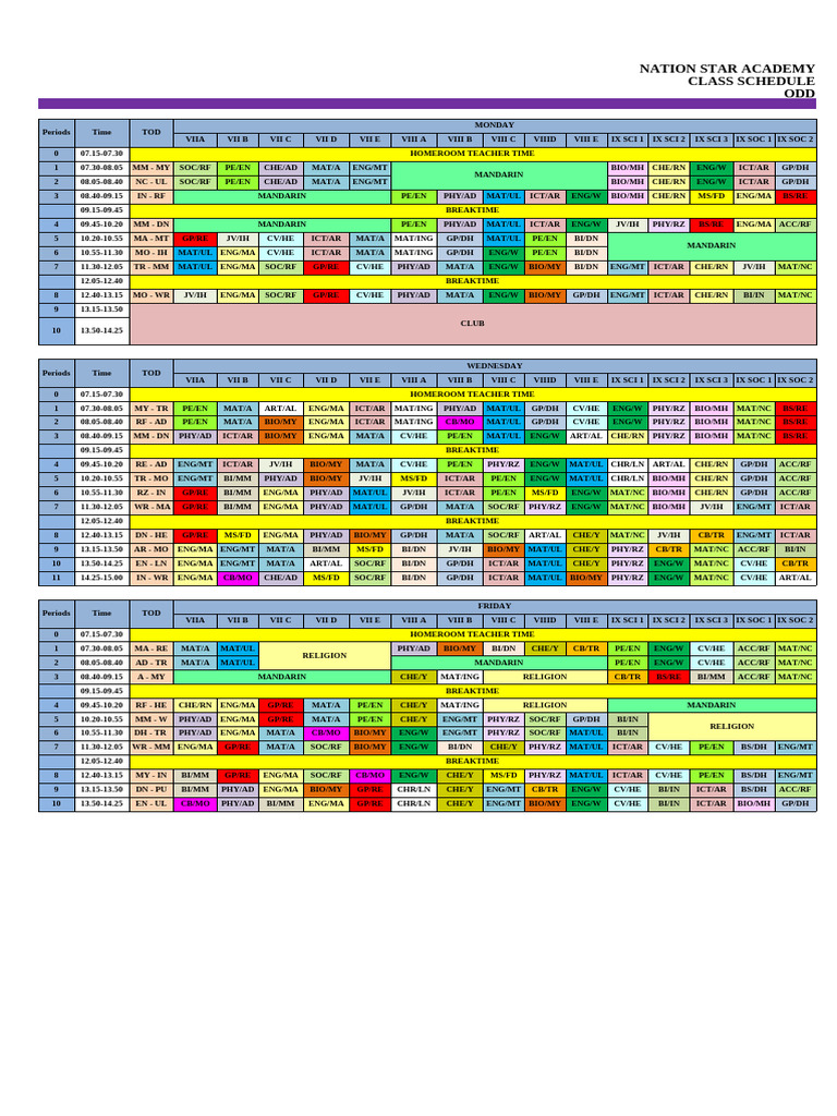 New - Class Schedule Nsa Jhs 25-26 | PDF
