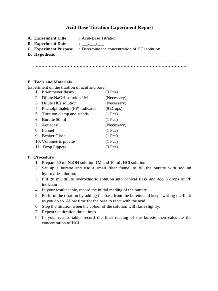 Acid-Base Titration - CHEMISTRY LAB REPORT | PDF | Titration | Chemistry