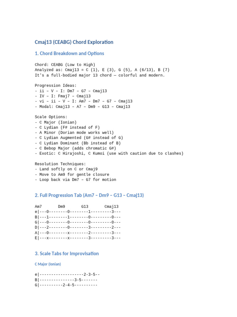 Cmaj13 Chord Exploration | PDF