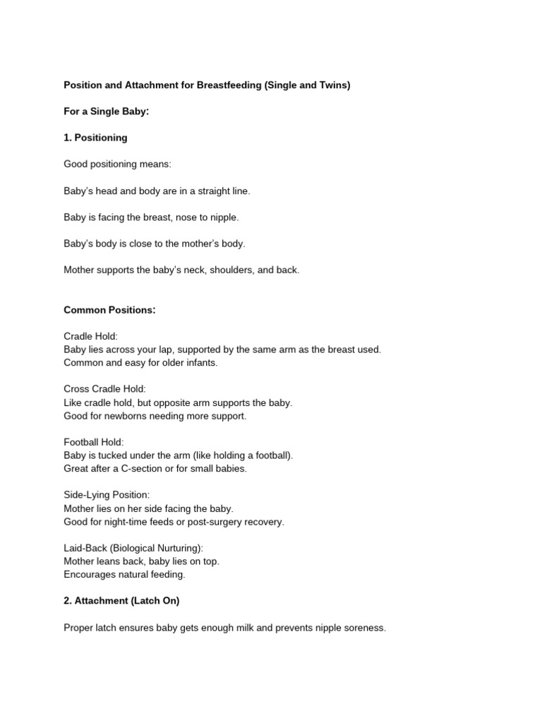 Position and Attachment For Breastfeeding (Single and Twins) | PDF