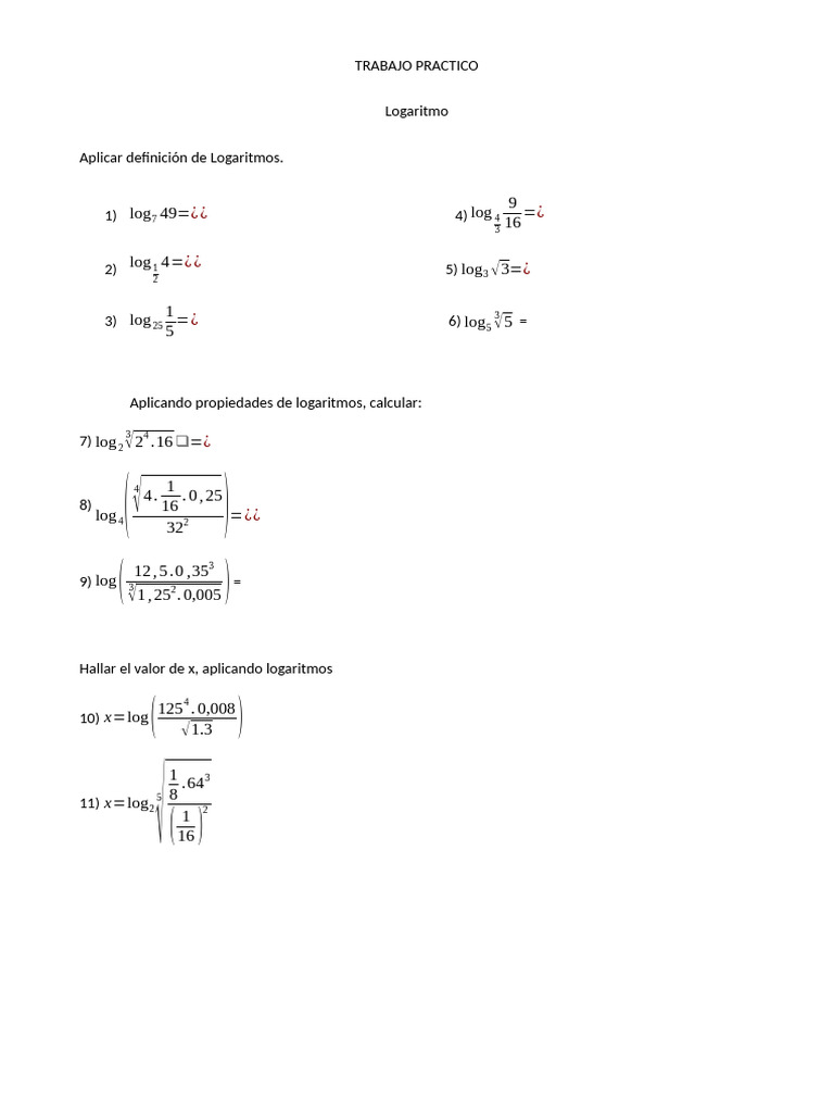 Ejercicios de Logaritmos Resueltos | PDF
