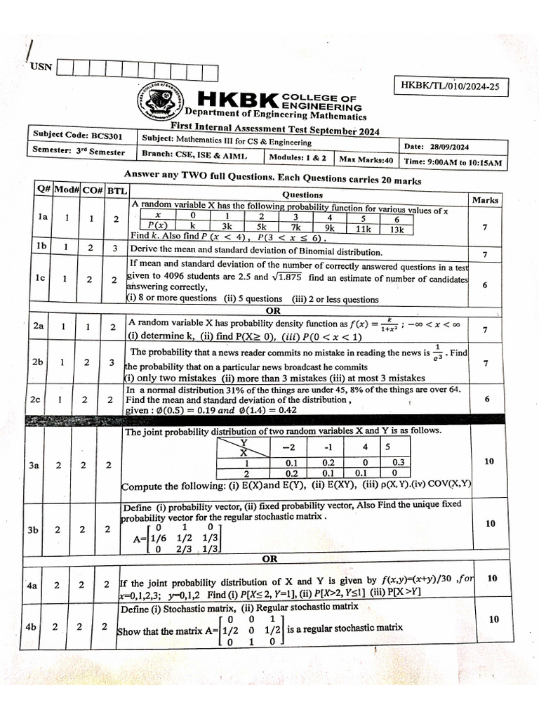 3rd Sem CSE Stream QP&scheme | PDF