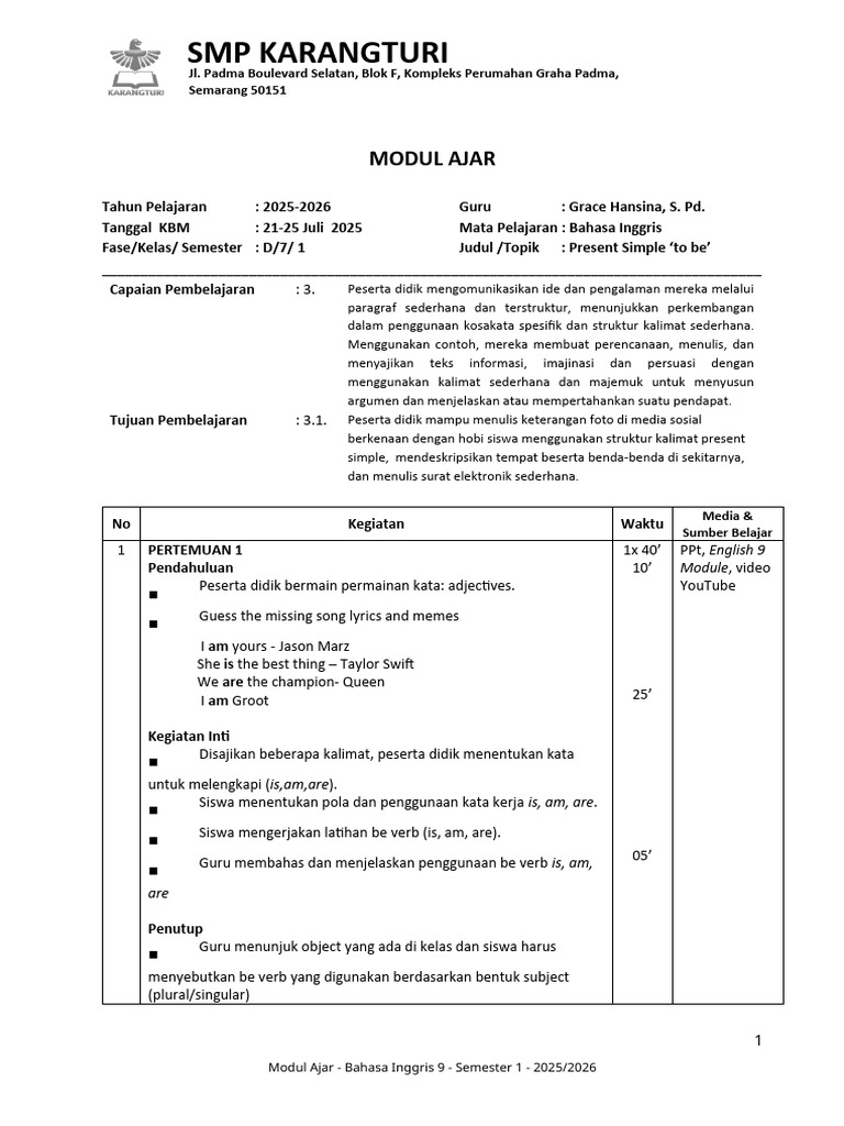 7th Grade - Lesson Plan - Be Verbs | PDF